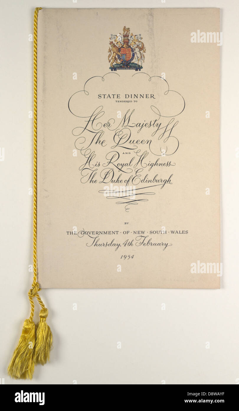 The 1954 State dinner menu for the royal visit to New South Wales ...