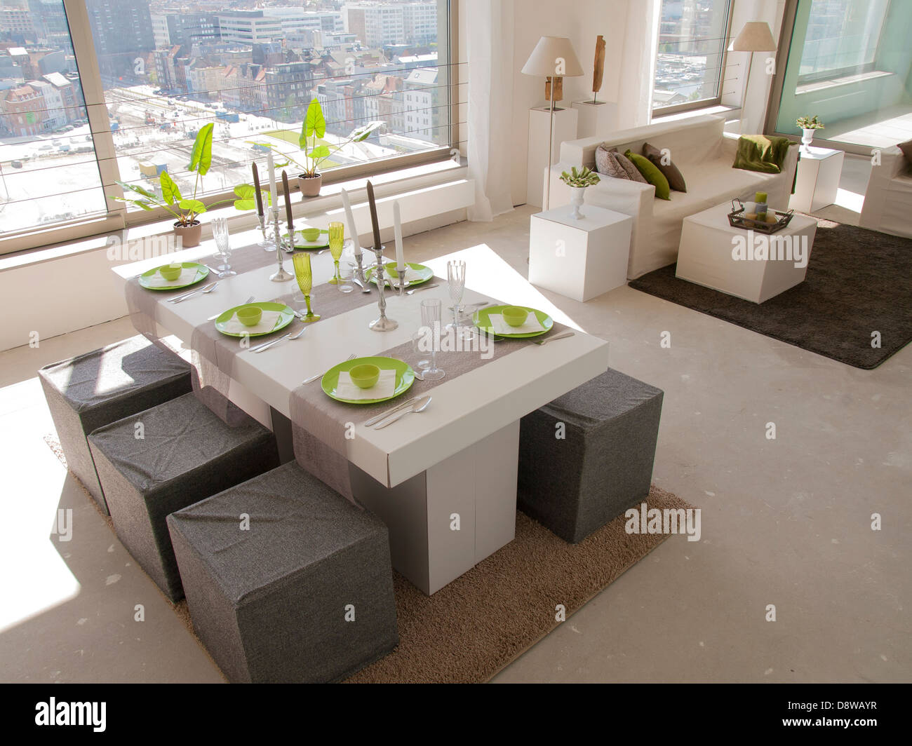 living room interior of a model home in a skyscraper Stock Photo - Alamy