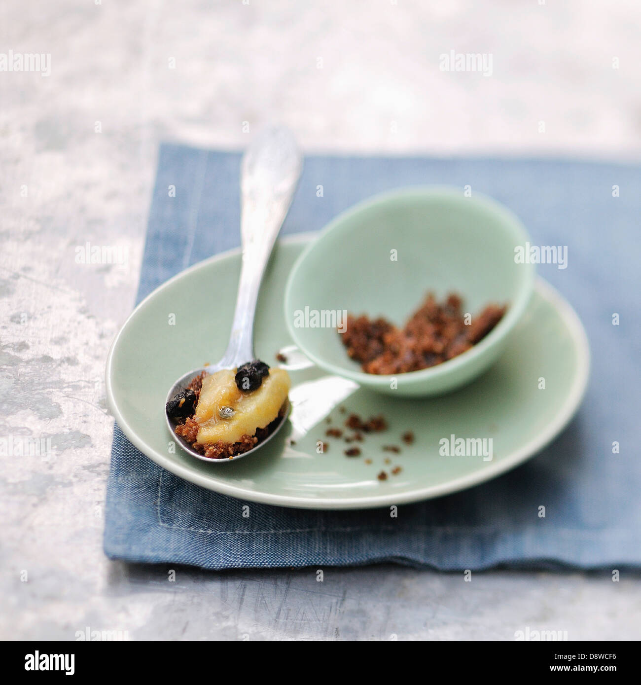 Spoonful of crunchy pear dessert Stock Photo - Alamy