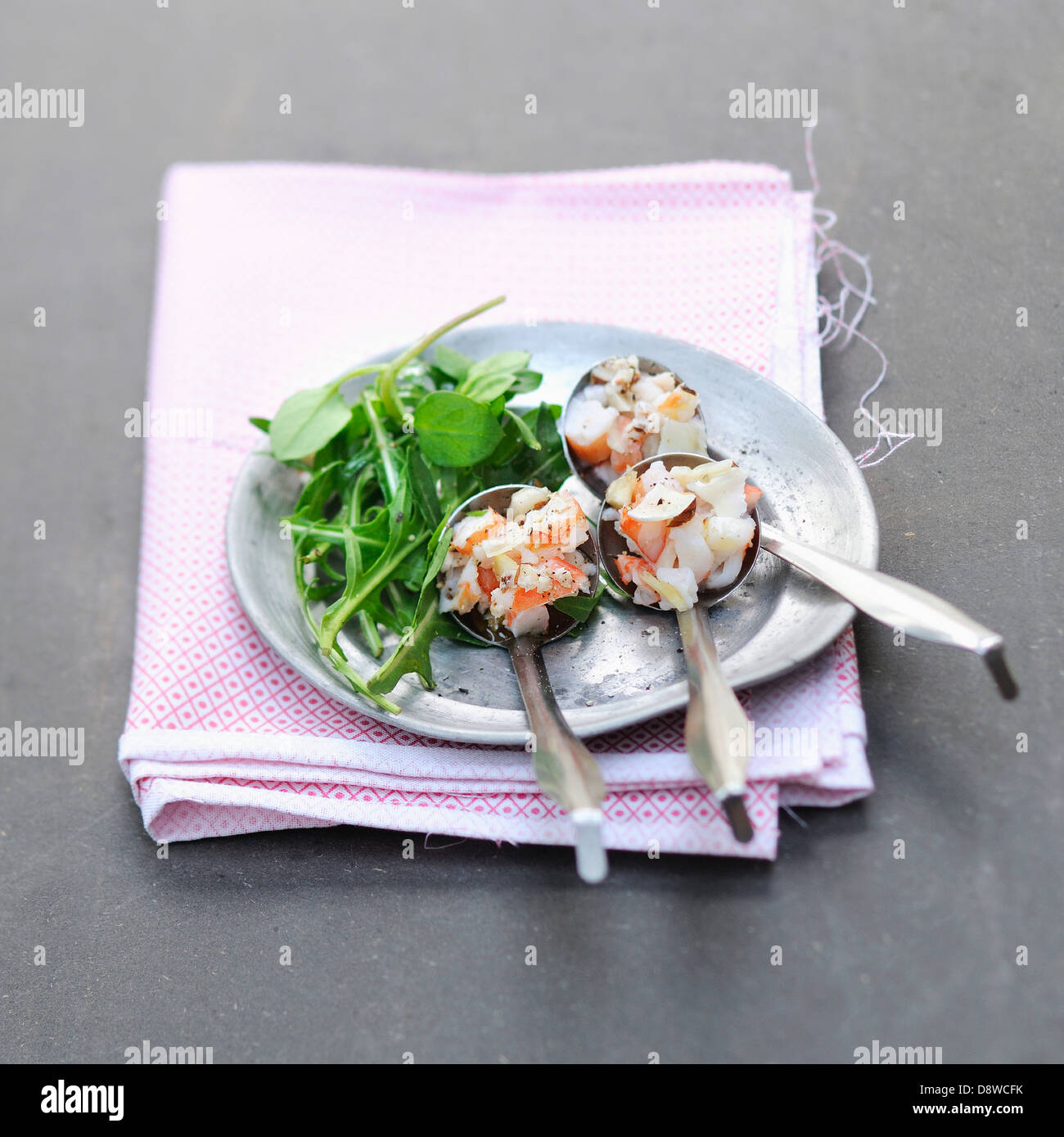 Spoonfuls of Dublin Bay prawn tartare Stock Photo - Alamy