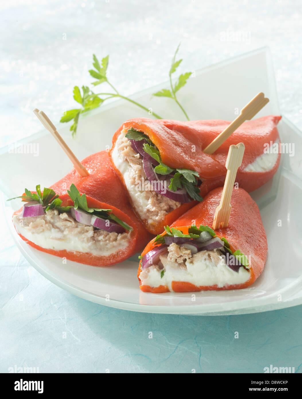 Red peppers stuffed with tuna and cheese Stock Photo - Alamy