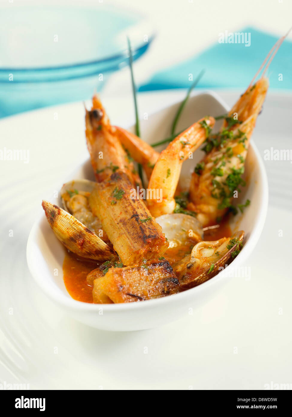 Cardoon,mussel,carpet-shell clam and gamba stew with fish broth Stock ...