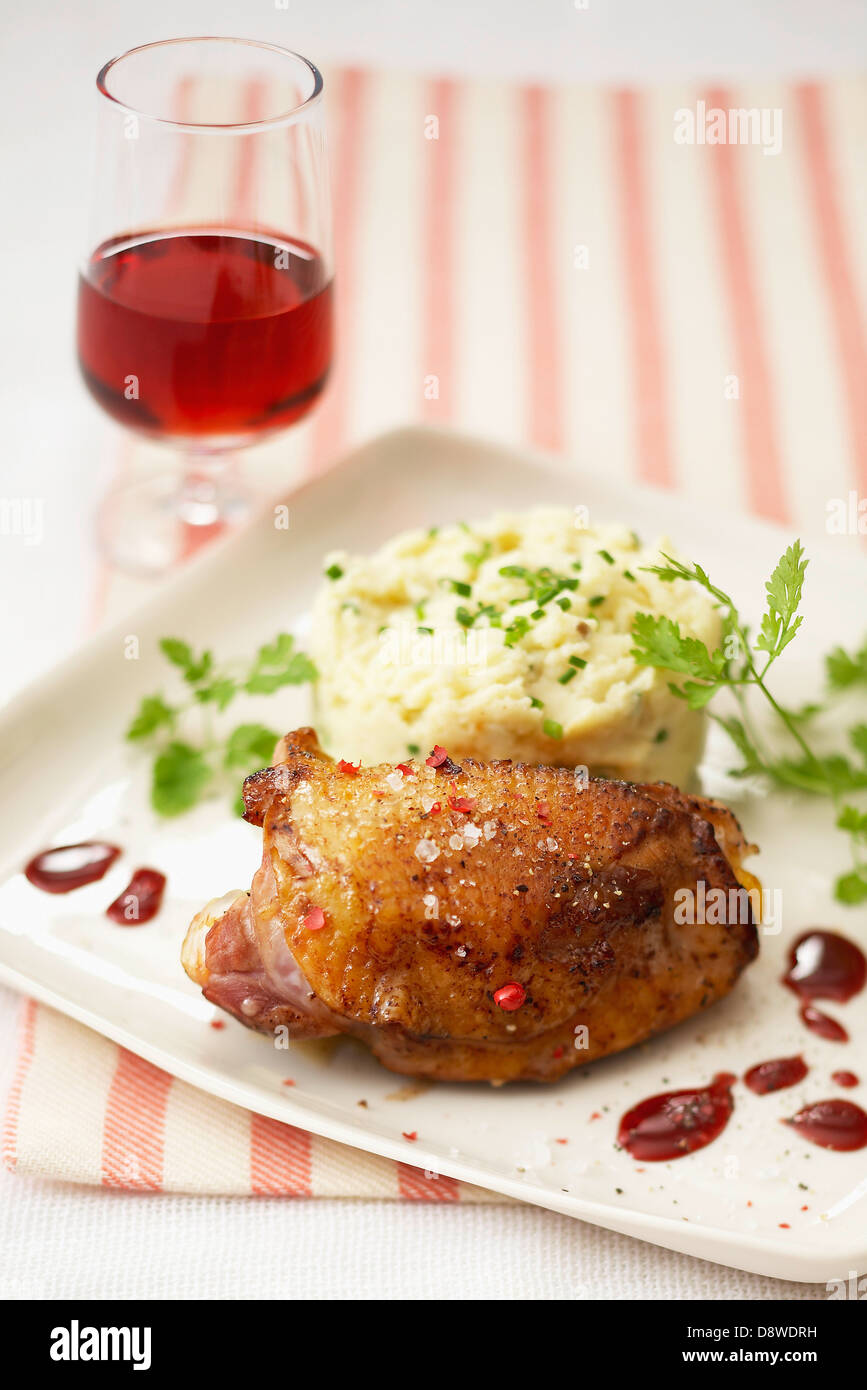Grilled chicken with raspberry vinaigar sauce Stock Photo - Alamy