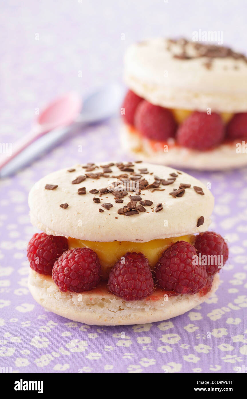 White chocolate and raspberry macaroons Stock Photo - Alamy