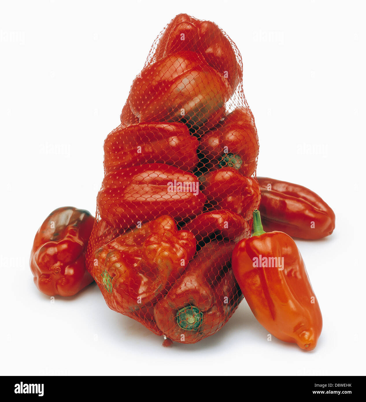 String bag of red peppers Stock Photo - Alamy