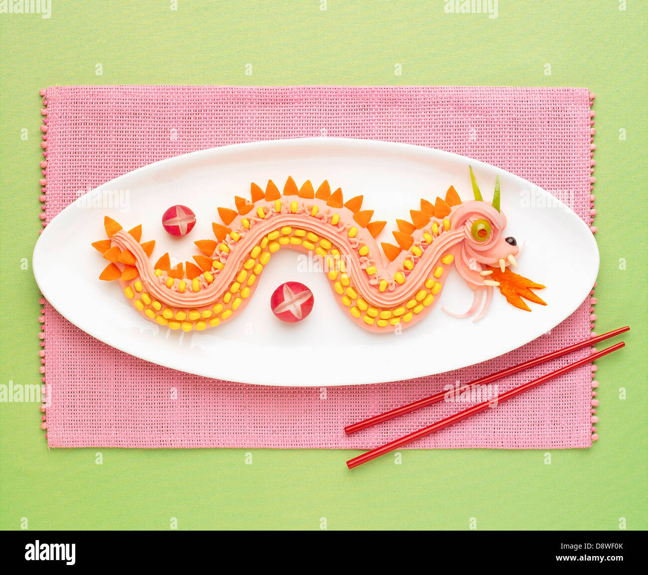 Chinese dragon made out of tarama,carrots and sweet corn Stock Photo ...