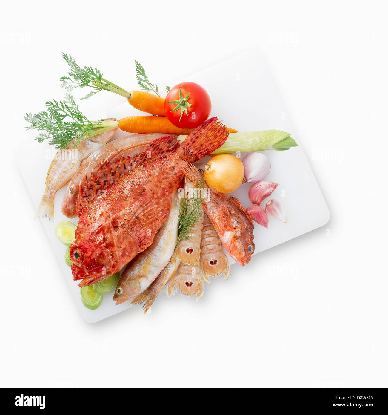 Raw fish and shellfish with vegetables Stock Photo - Alamy