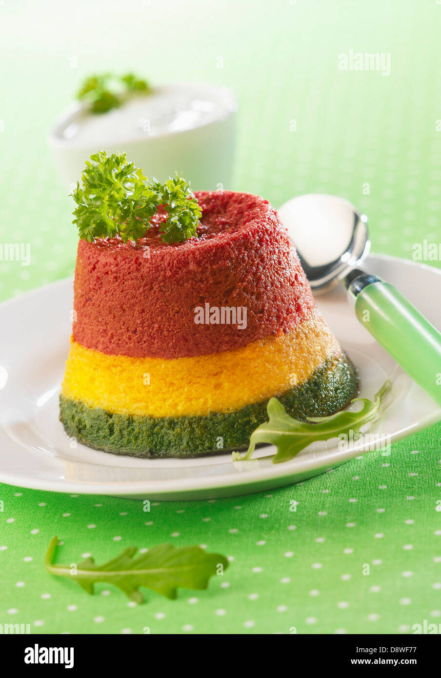 Three-colored vegetable flan Stock Photo - Alamy