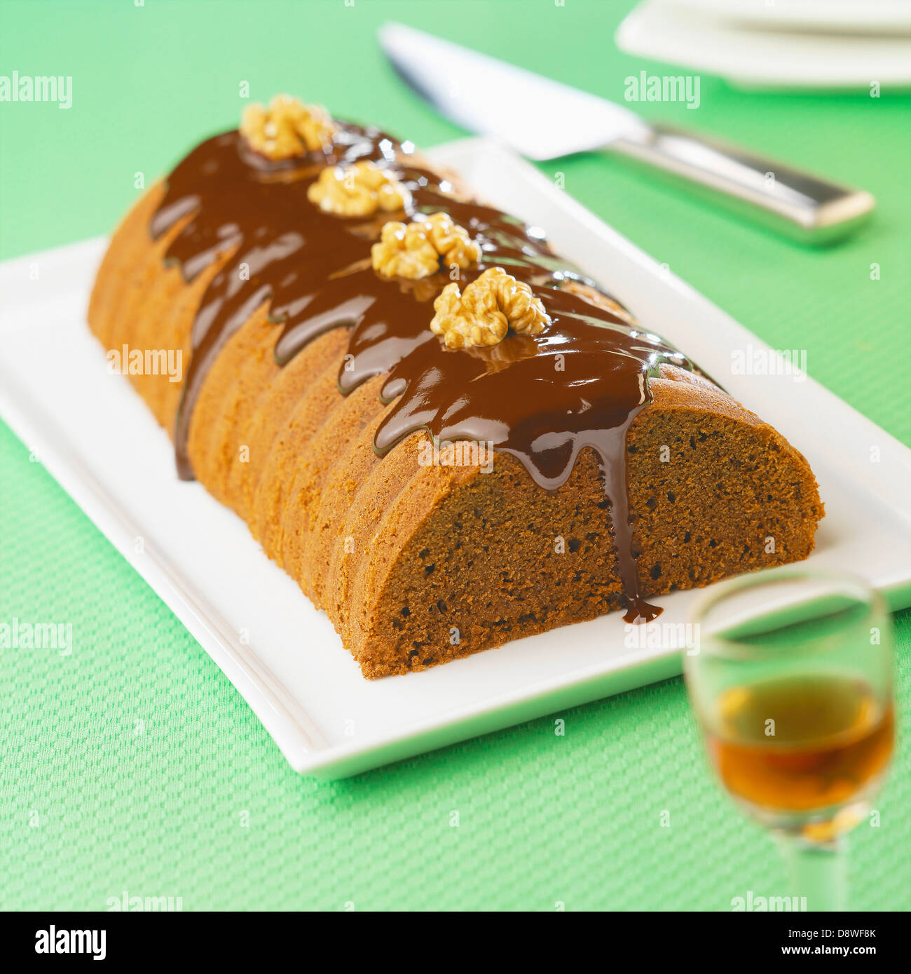 Chocolate and walnut sponge cake Stock Photo - Alamy