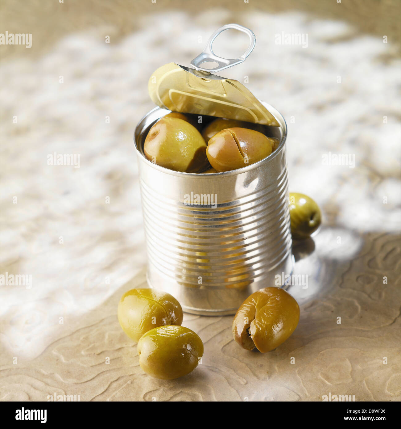 Can of green olives Stock Photo - Alamy