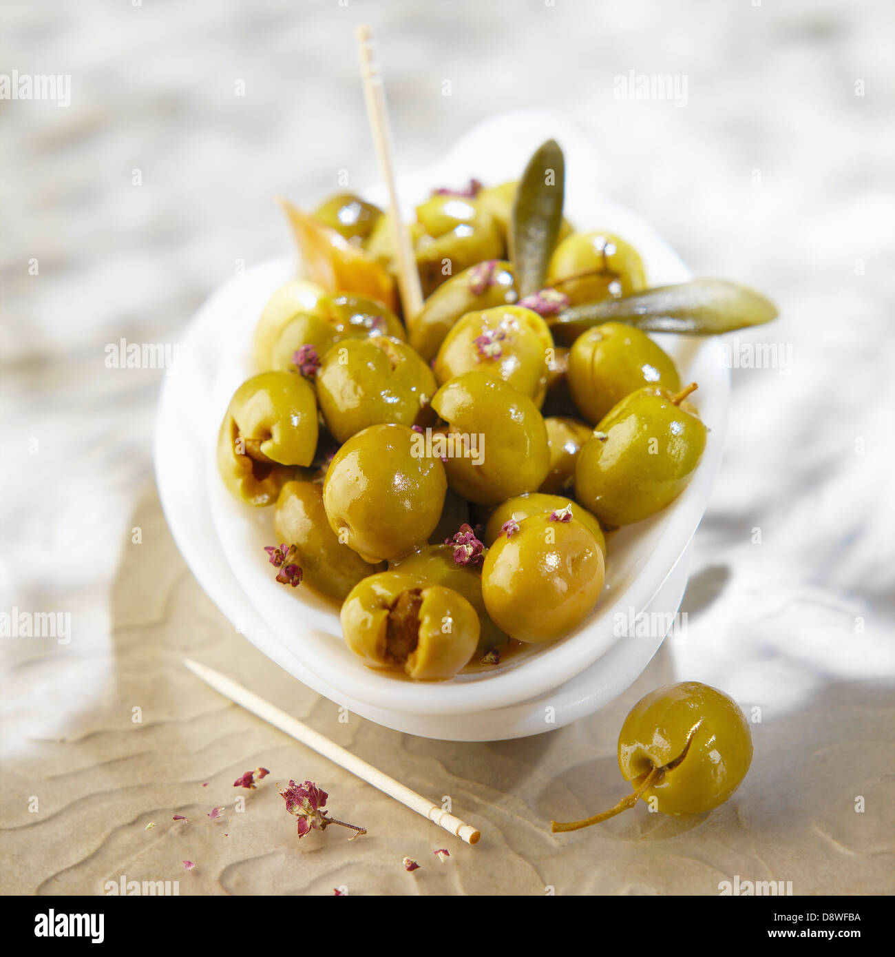 Small dish of green olives hi-res stock photography and images - Alamy