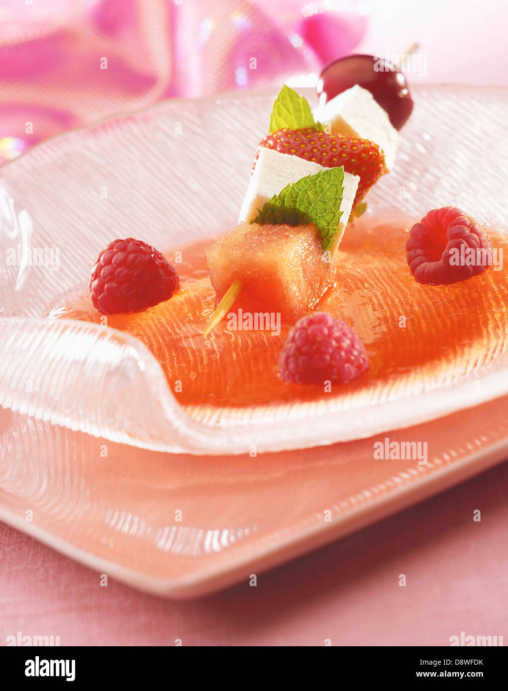 Watermelon,fromage frais and summer fruit brochette Stock Photo - Alamy