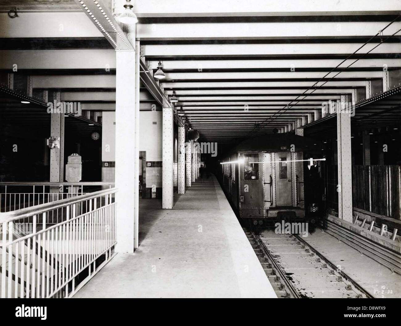 A black and white photograph of Wynyard Station’s shore track platform ...