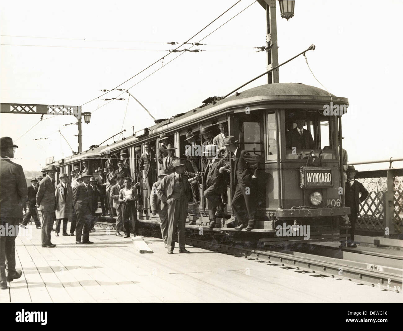An iconic black and white photograph capturing the first tram crossing ...