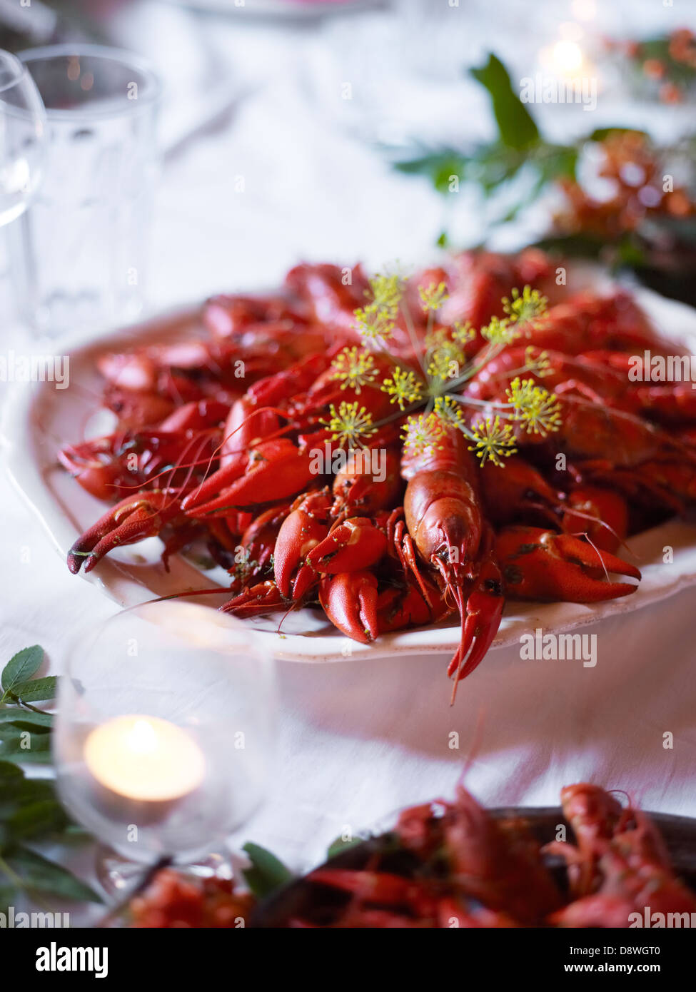 Boiled signal crayfish on table Stock Photo - Alamy