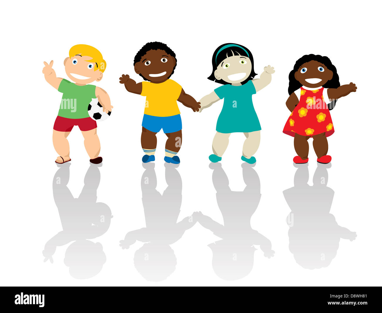 Happy kids of different ethnicity smiling and waving hands. Isolated ...