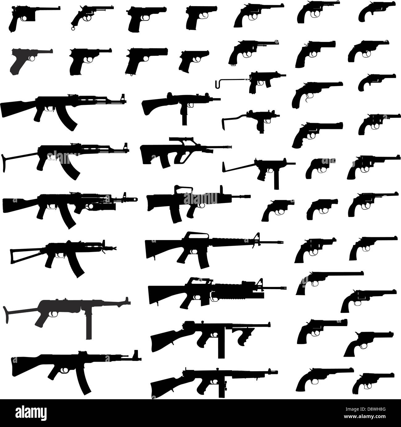 Collection Of Gun. Detailed Vector Illustration. Isolated On White ...