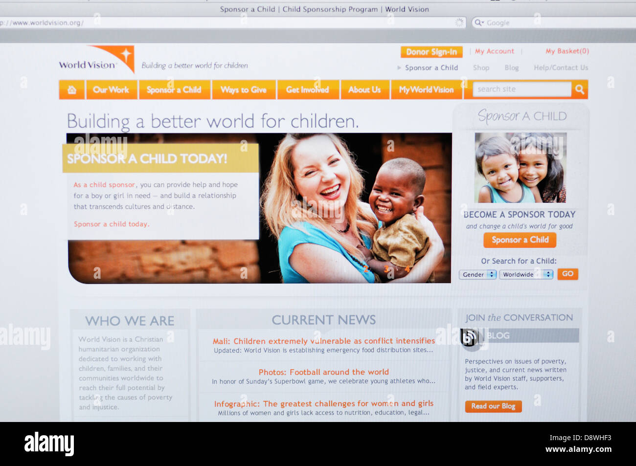 World Vision website - Child Sponsorship Program Stock Photo - Alamy