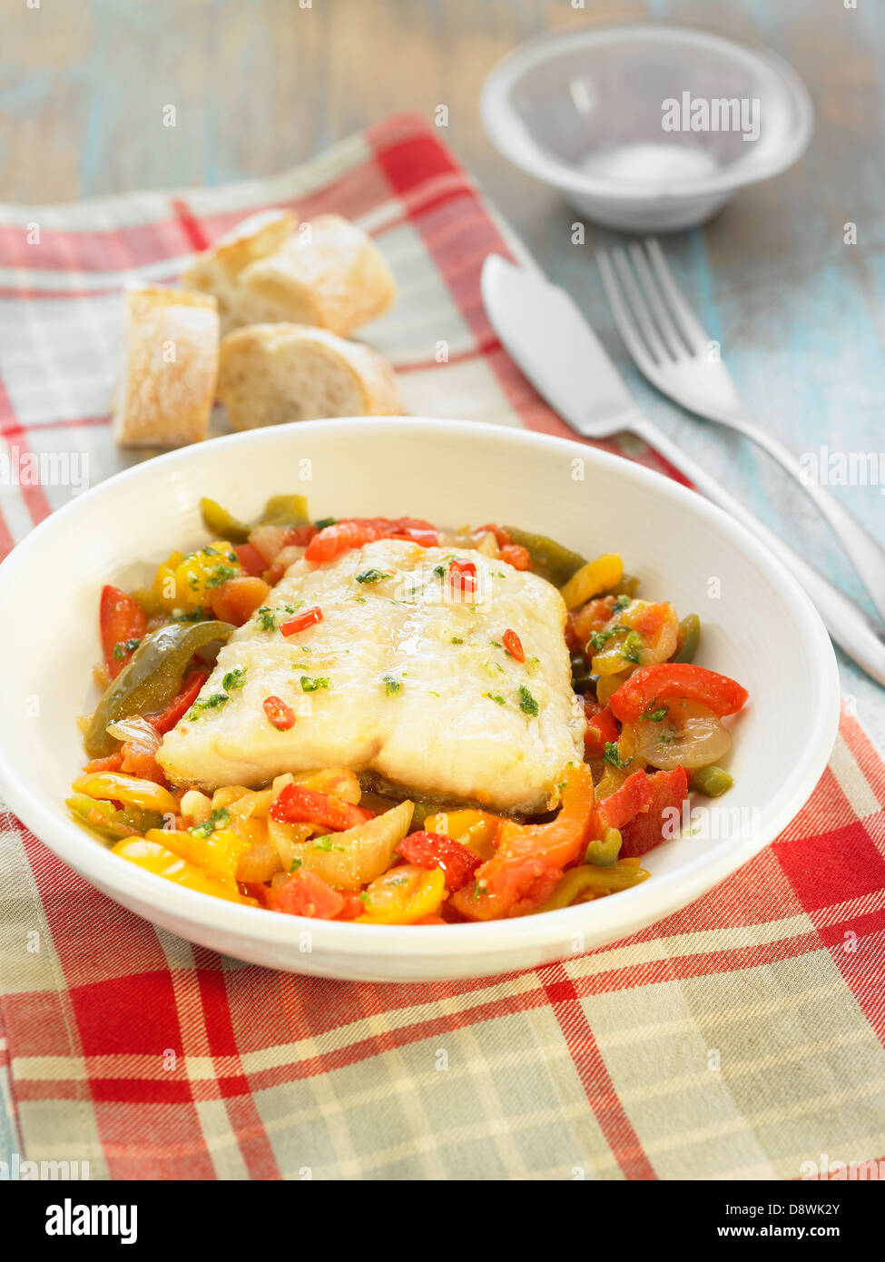 Salt-cod with pepper Piperade Stock Photo - Alamy