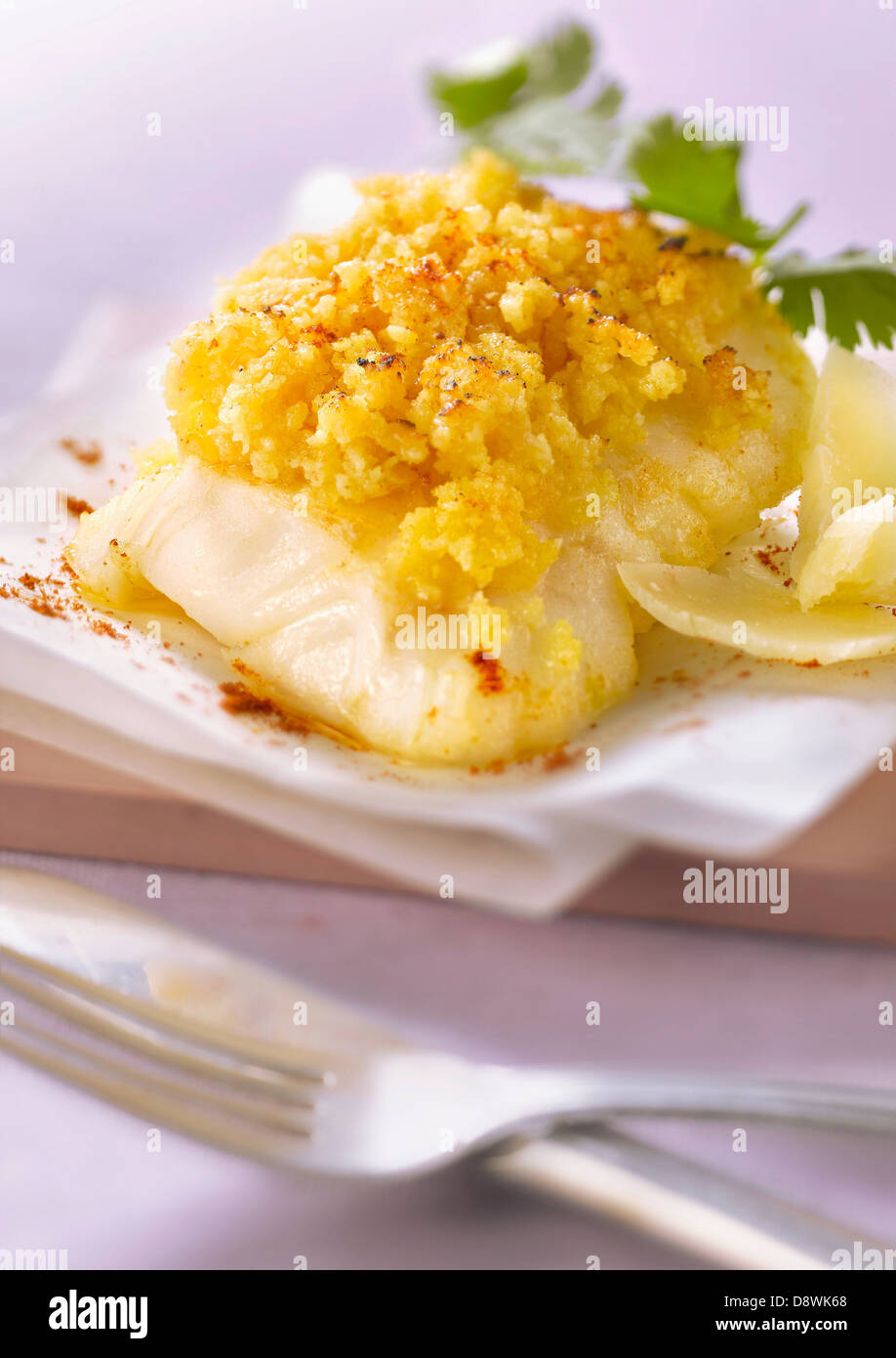 Piece of cod with parmesan crust Stock Photo - Alamy