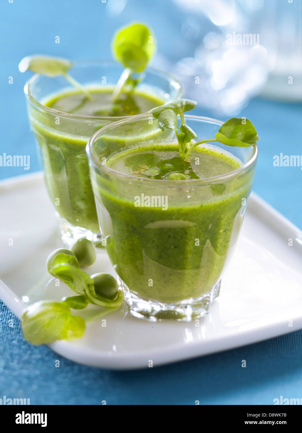 Chilled cream of pea and watercress soup Stock Photo - Alamy