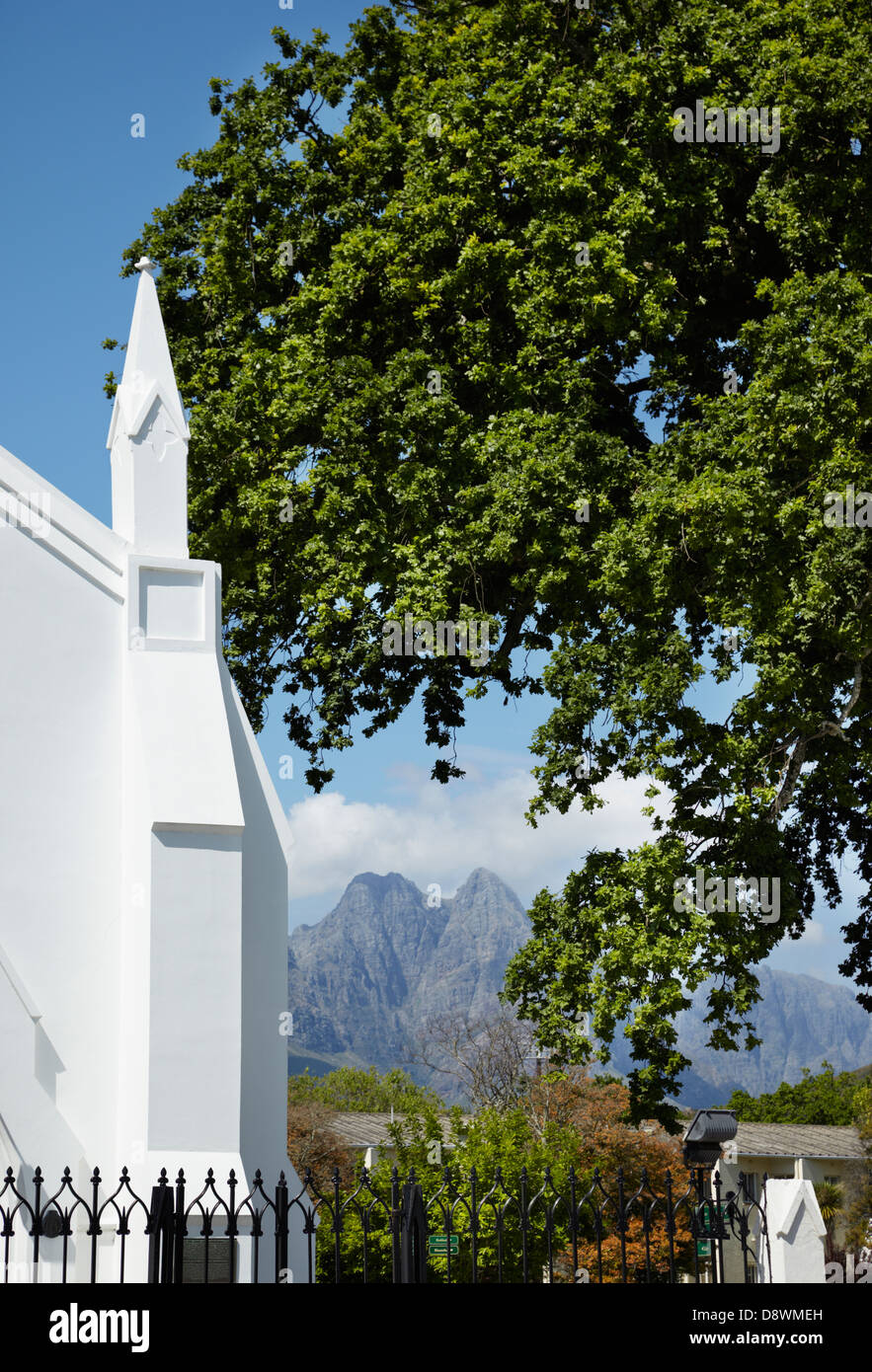 Church building and mountains in background Stock Photo - Alamy