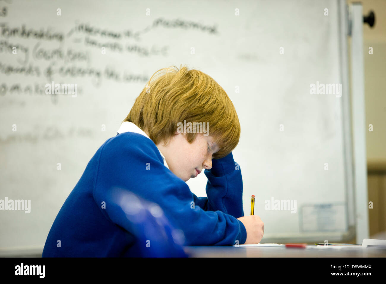 Young school boy studying at school Stock Photo - Alamy