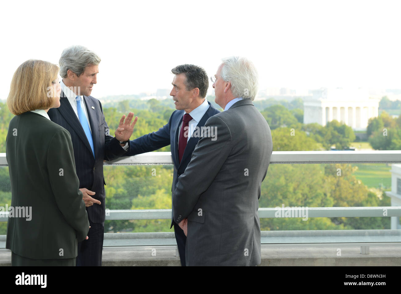 Secretary Kerry Speaks With NATO Secretary General Rasmussen Stock ...