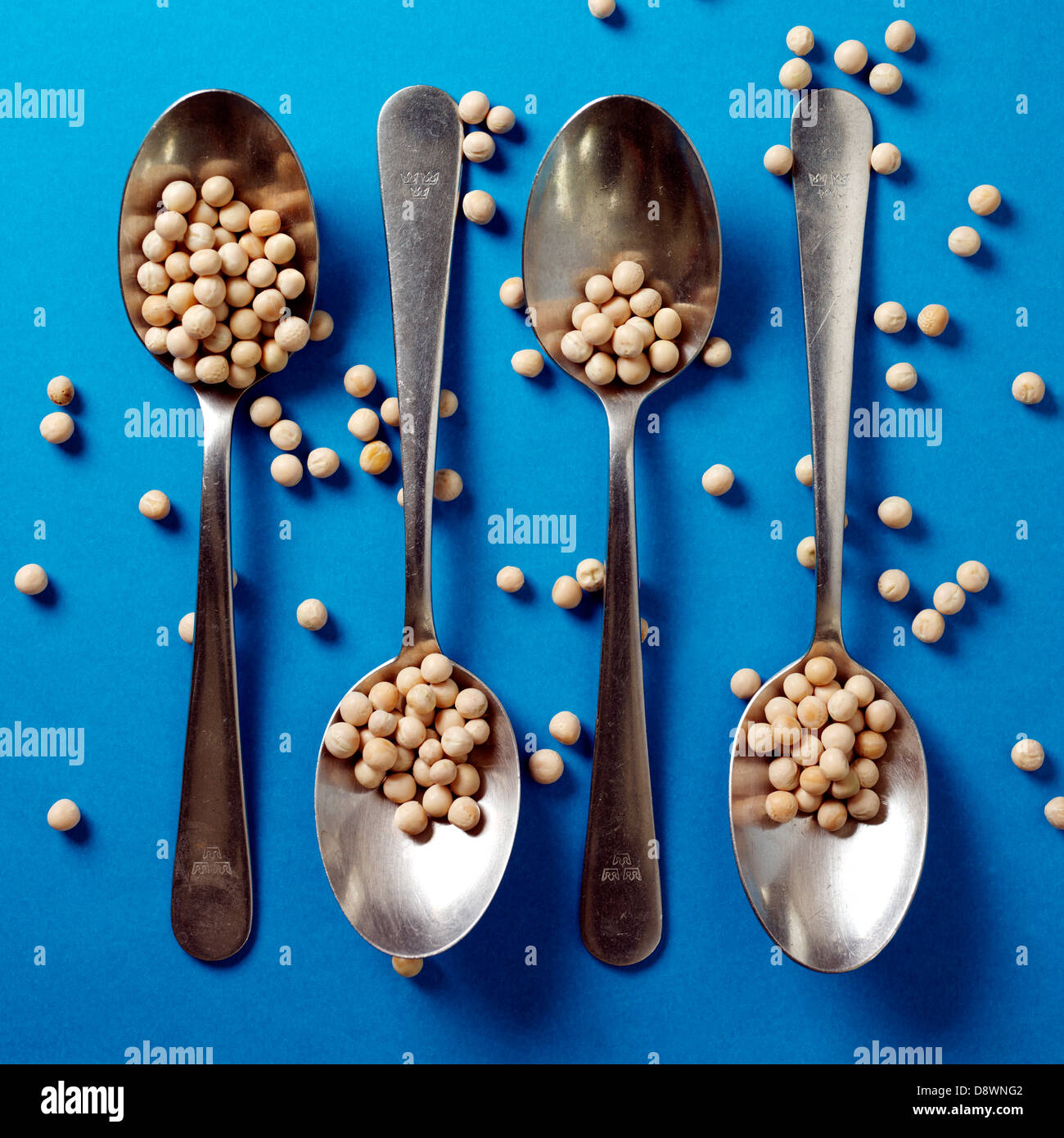 Still Life of Spoons against a Blue Background Stock Photo - Alamy
