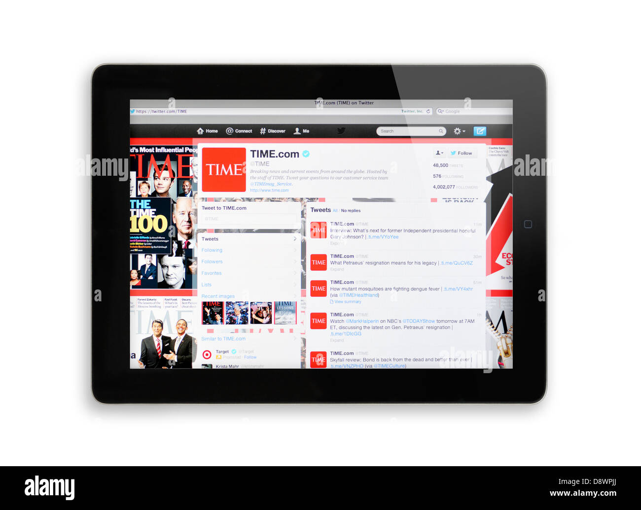 iPad screen showing Time Magazine on Twitter website Stock Photo - Alamy