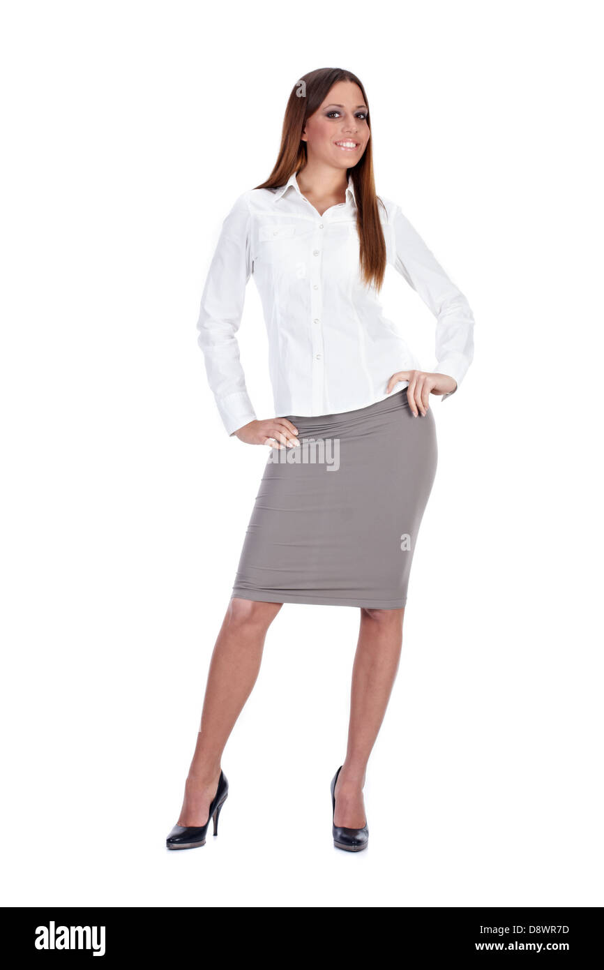 Successful businesswoman full body isolated on white Stock Photo - Alamy