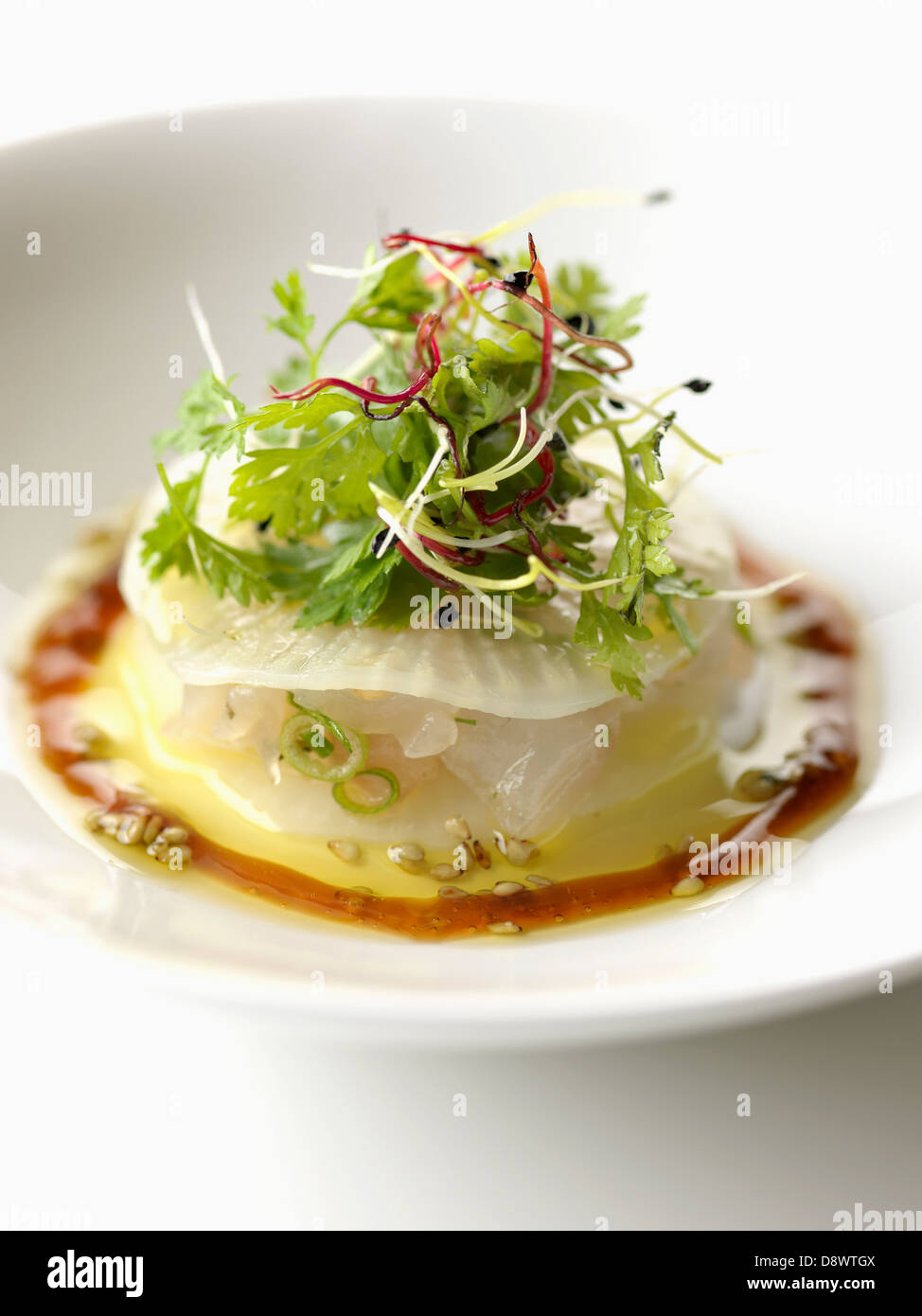 Scallop and turnip carpaccio Stock Photo - Alamy