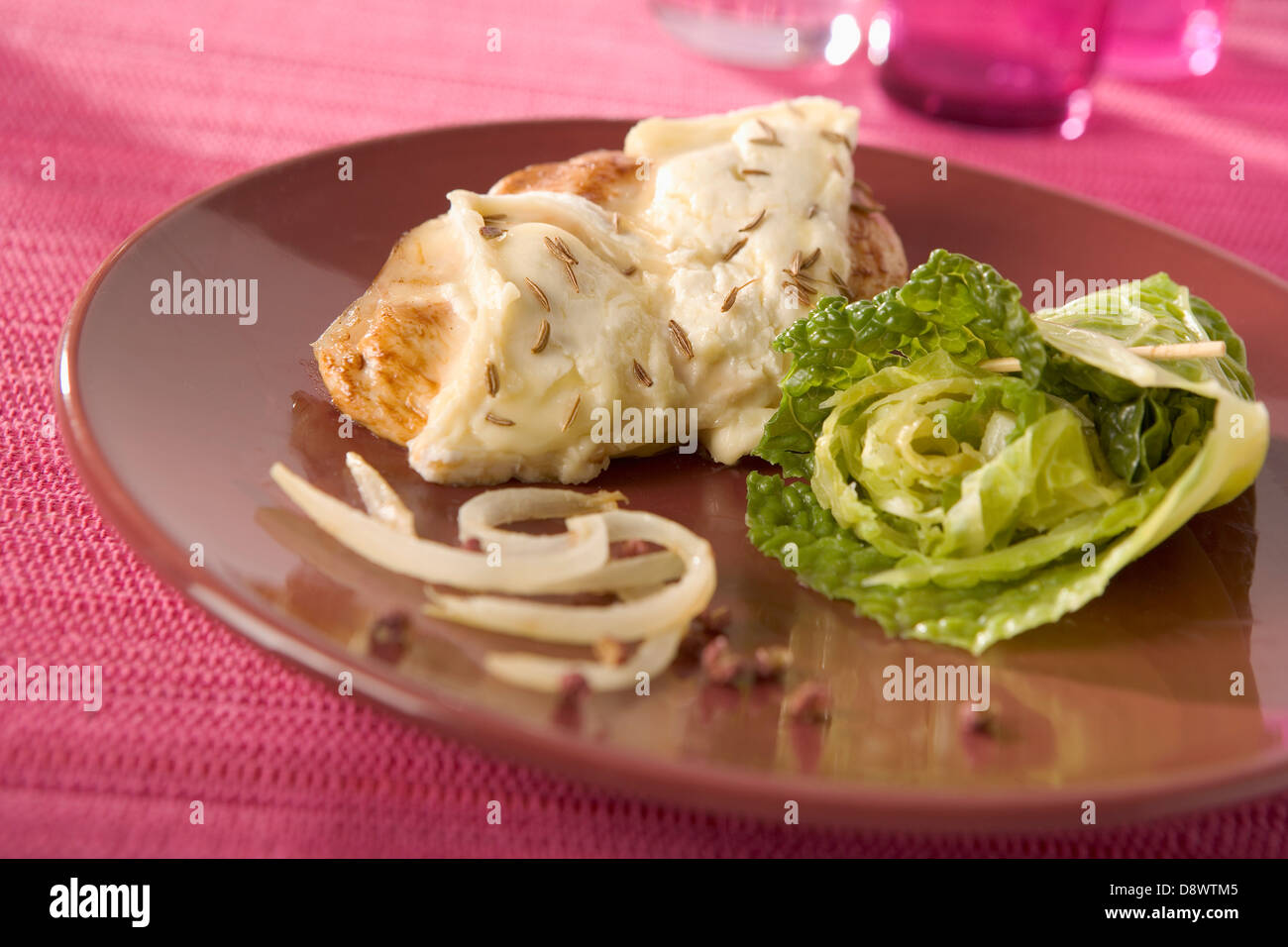 Turkey supreme with goat's cheese and fennel seeds and steamed rolled ...