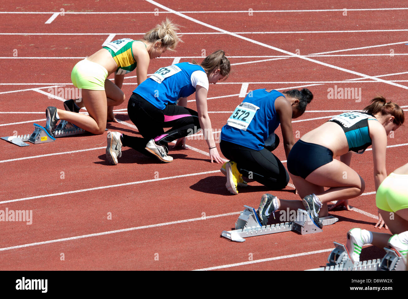 Athletics, teenage girls 100m race Stock Photo - Alamy