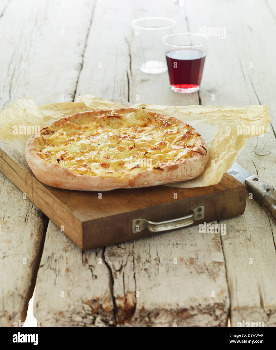 Pizza-style cream and onion Focaccia Stock Photo - Alamy