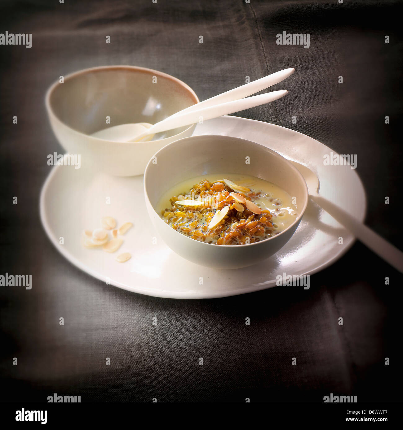 Rice pudding style spelt made with almond milk Stock Photo - Alamy