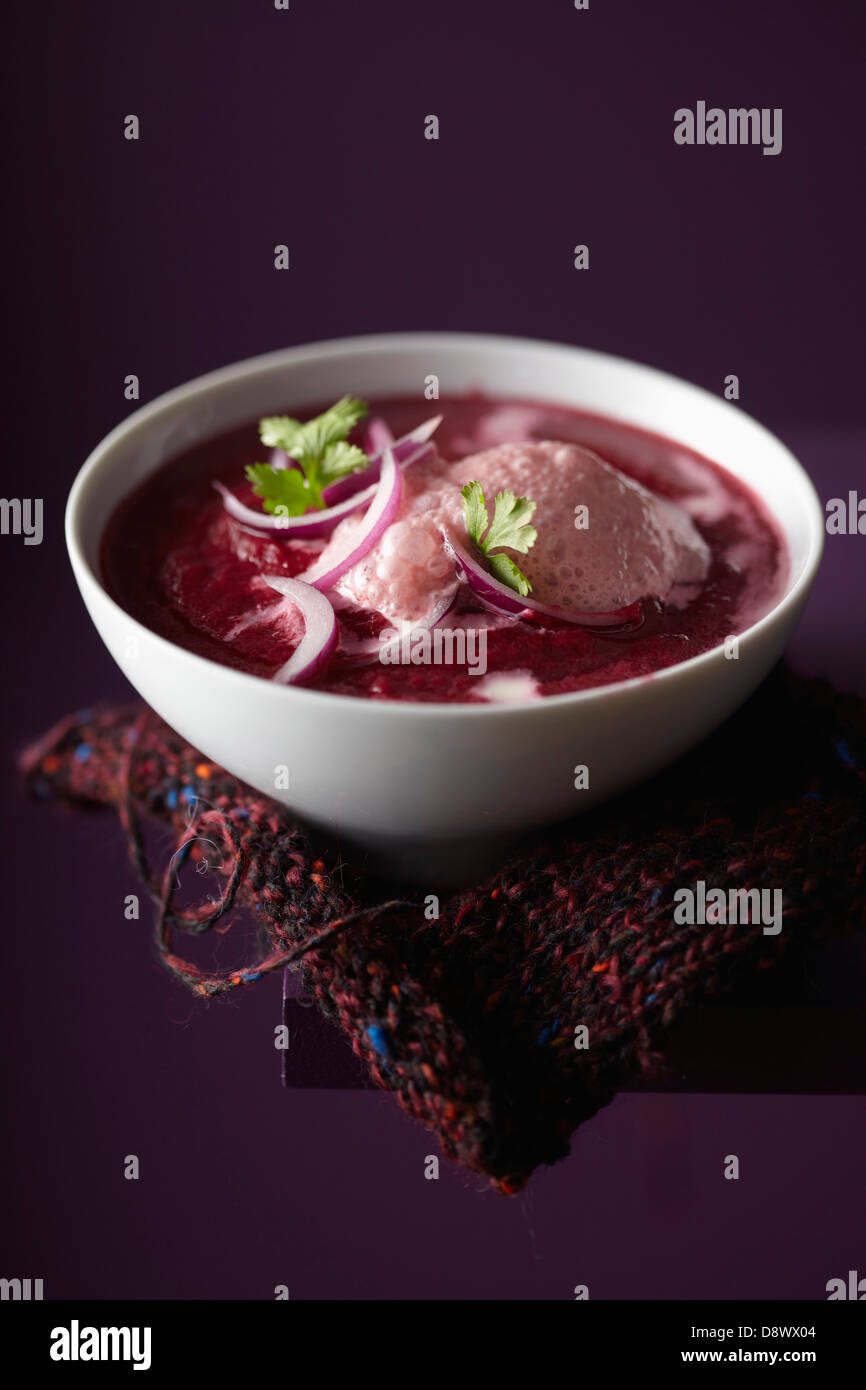 Beetroot soup with sesame emulsion Stock Photo - Alamy