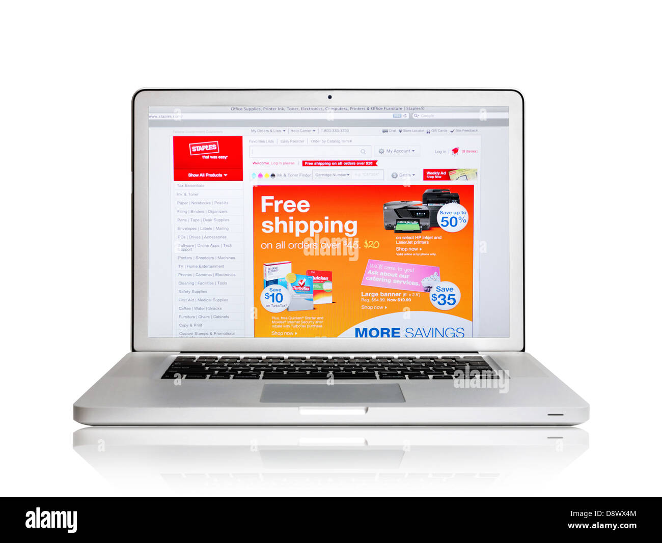 Laptop screen showing Staples office supplies website Stock Photo - Alamy