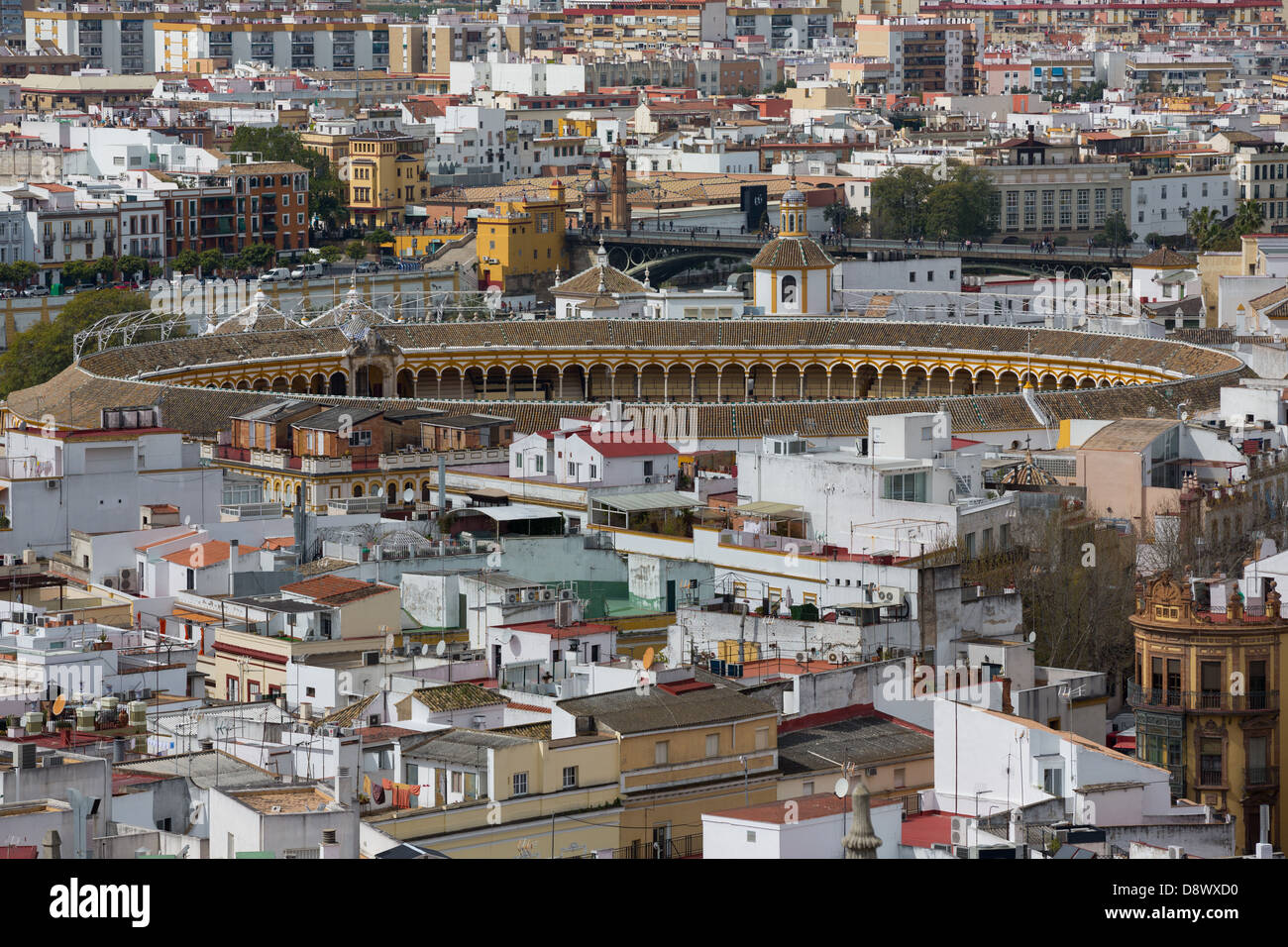 "La Maestranza" bullfight arena aerial view in Seville, Spain Stock ...
