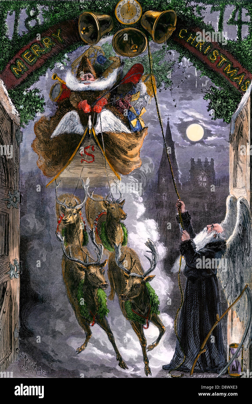 Santa claus in sleigh reindeer hi-res stock photography and images - Alamy