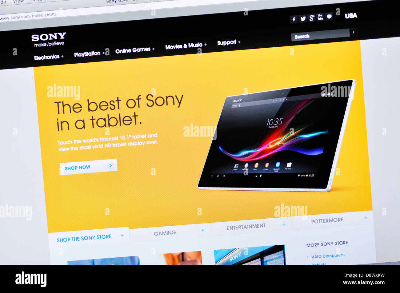 Sony Tablet website Stock Photo - Alamy