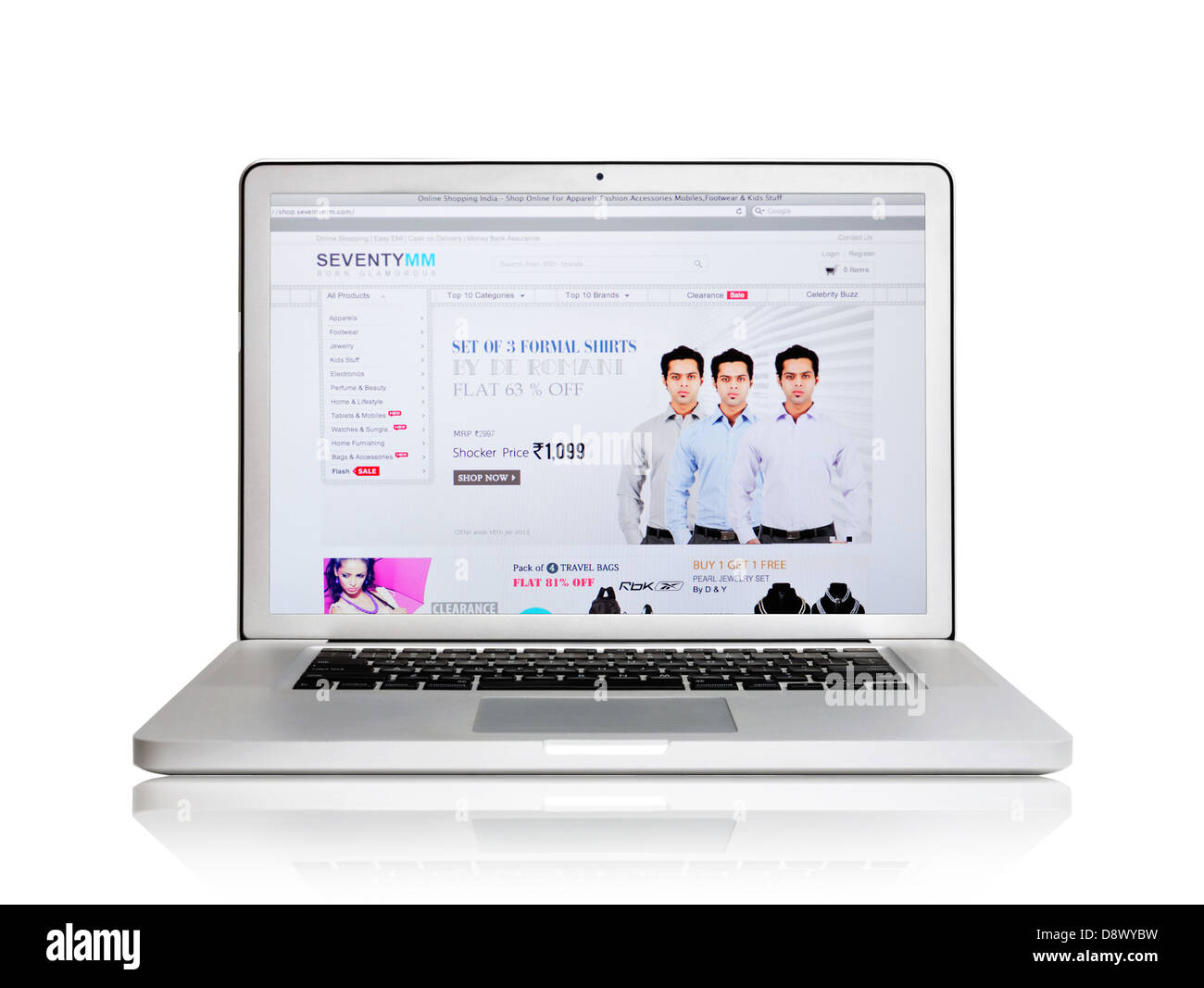 Laptop screen showing SeventyMM website - Online Shopping at India’s ...