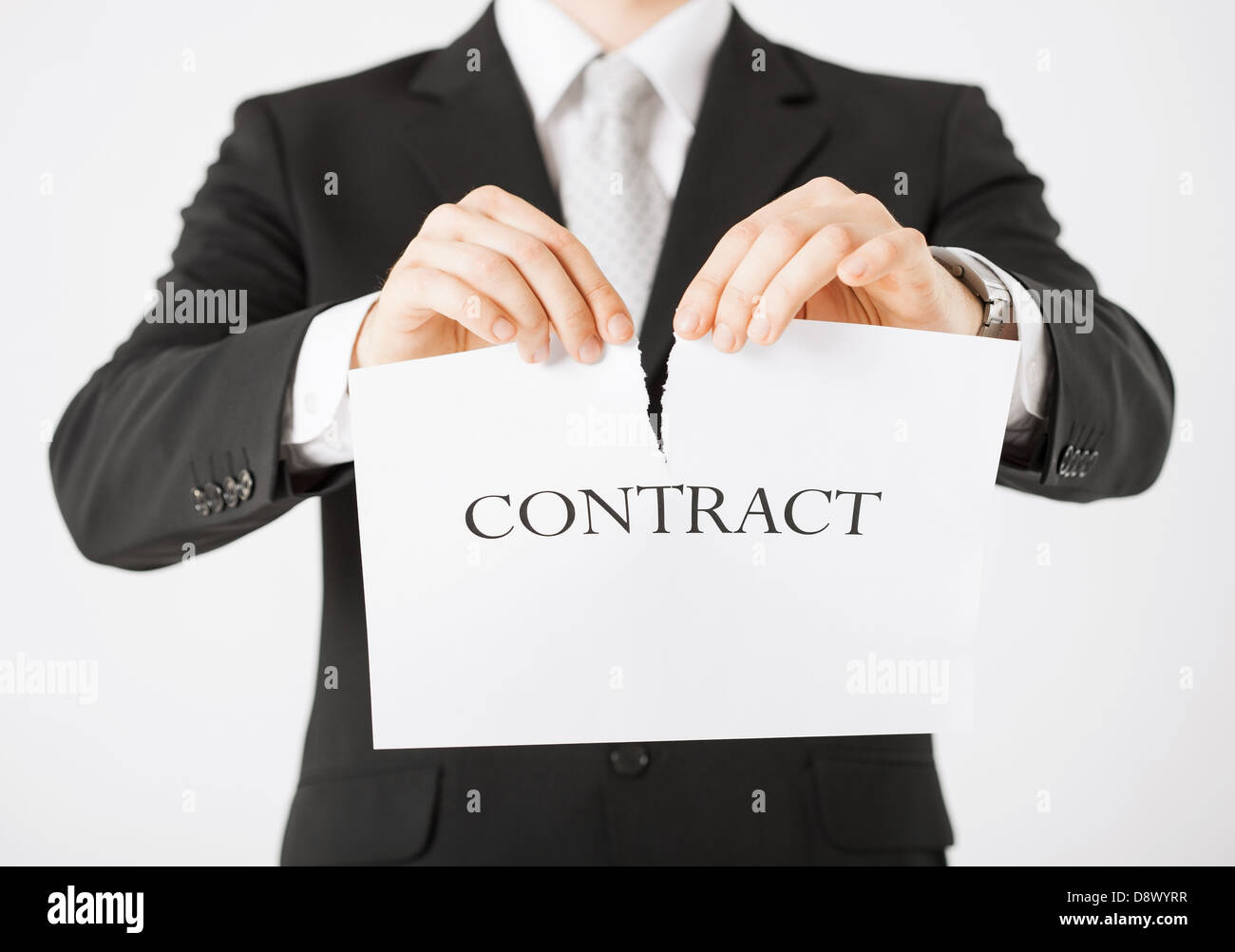 man hands tearing contract paper Stock Photo - Alamy