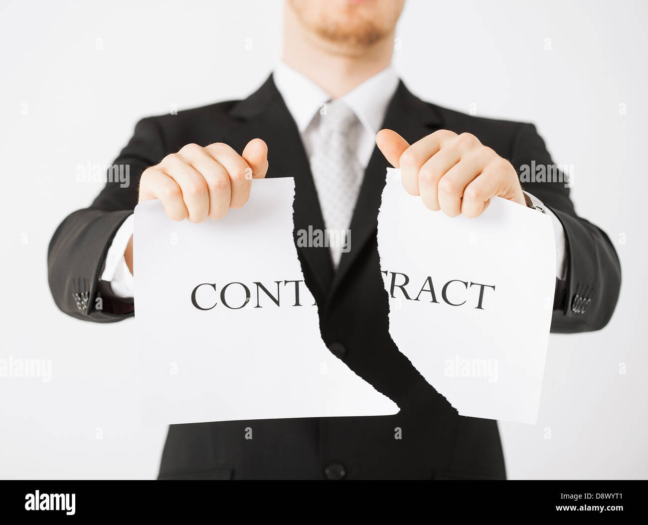 man hands tearing contract paper Stock Photo - Alamy