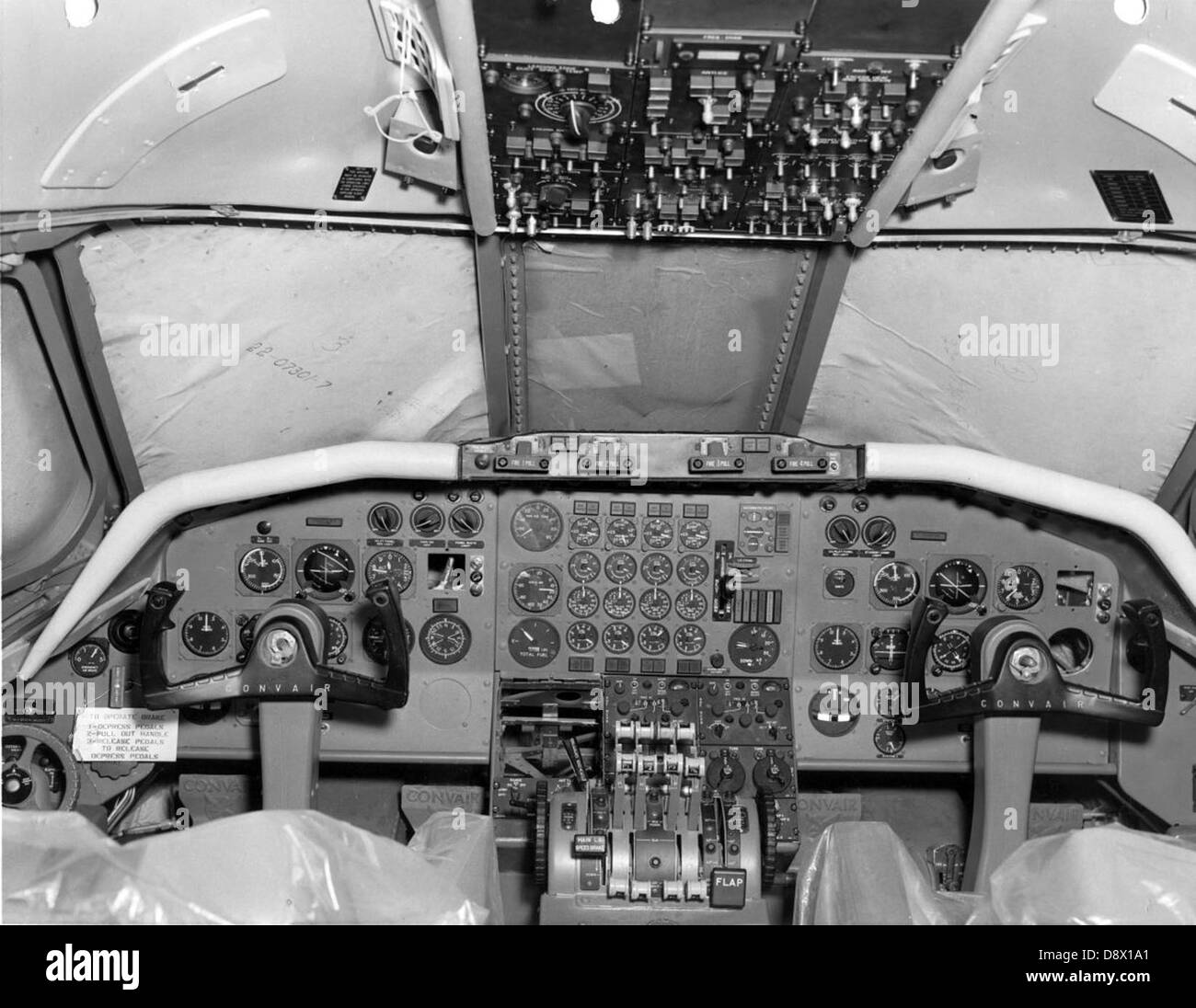 A photograph showing the cockpit mockup of the Convair 880, a passenger ...