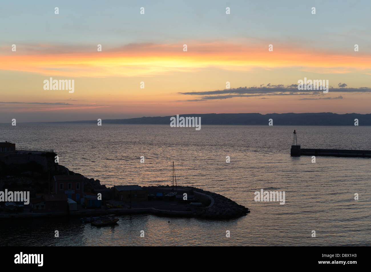 Bay of Marseille and Sea Wall at Entrance to the Vieux Port at Sunset ...