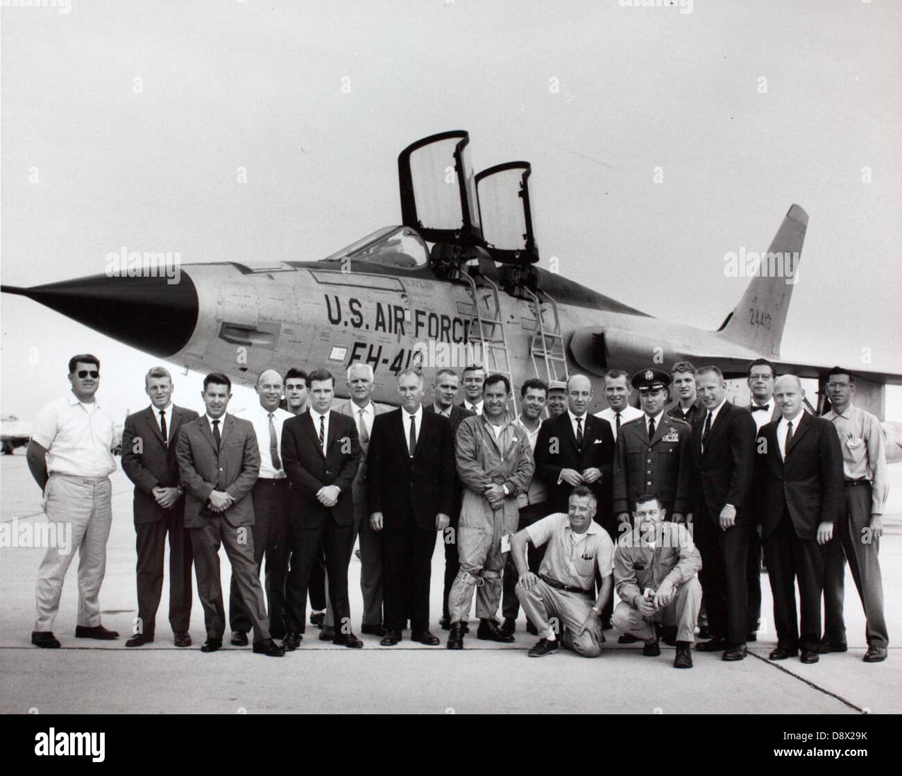 A photograph showing Lin Hendrix and his associates with the Republic F ...
