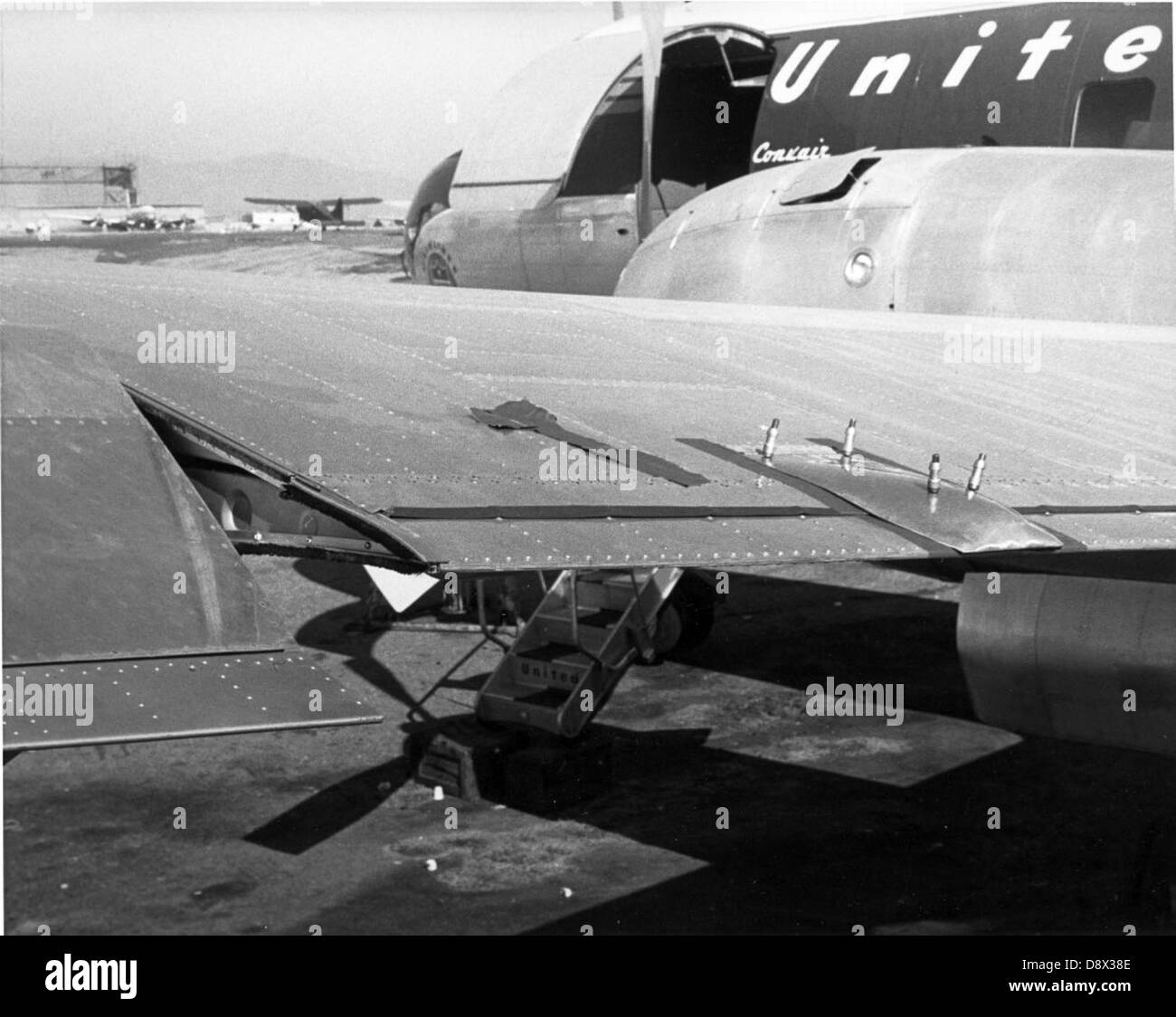 This image shows a Convair 240 aircraft during flight tests. The ...