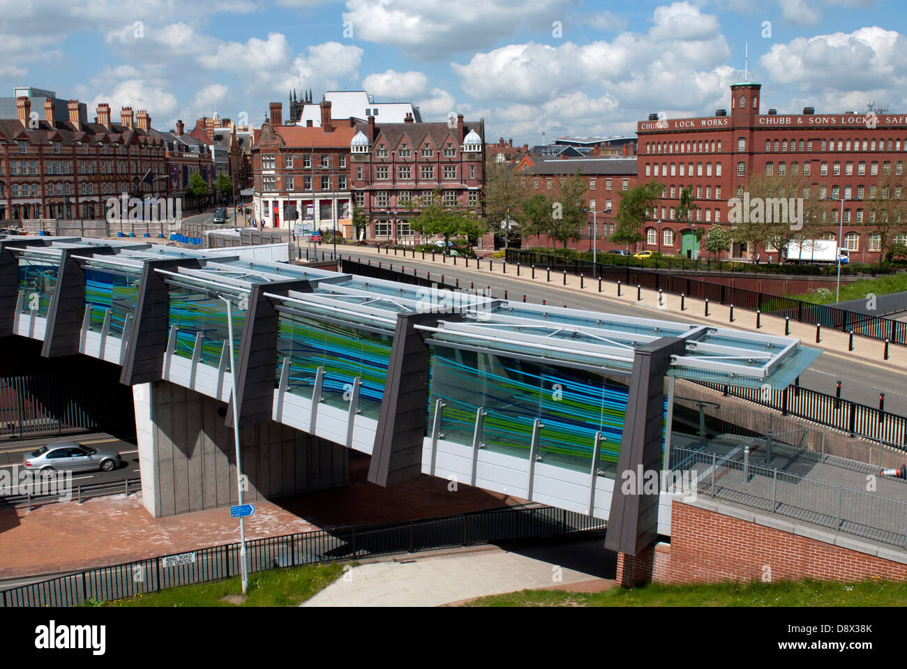 Wolverhampton city centre seen across Interchange bridge, West Midlands ...