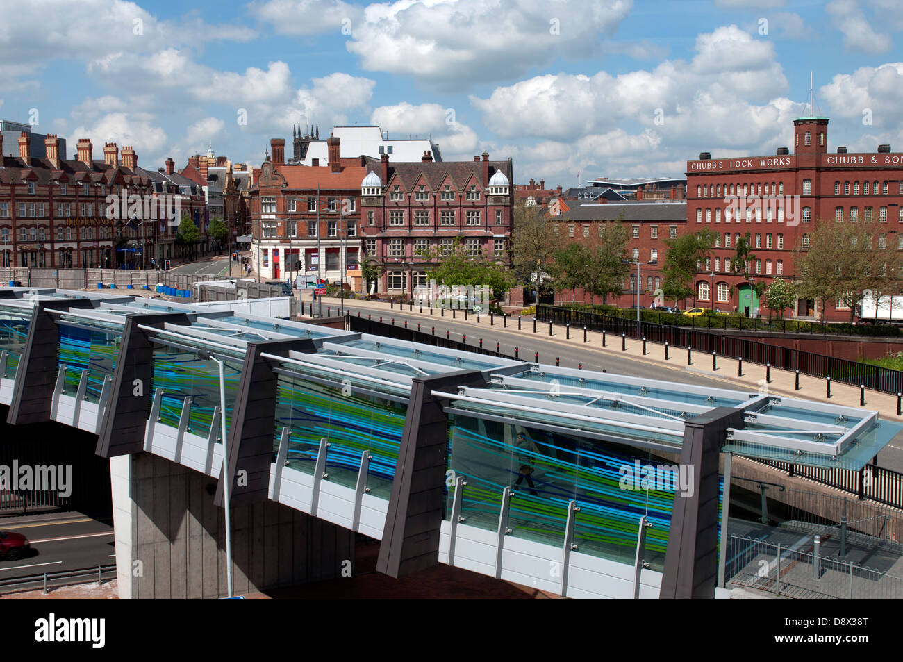 Wolverhampton city centre seen across Interchange bridge, West Midlands ...